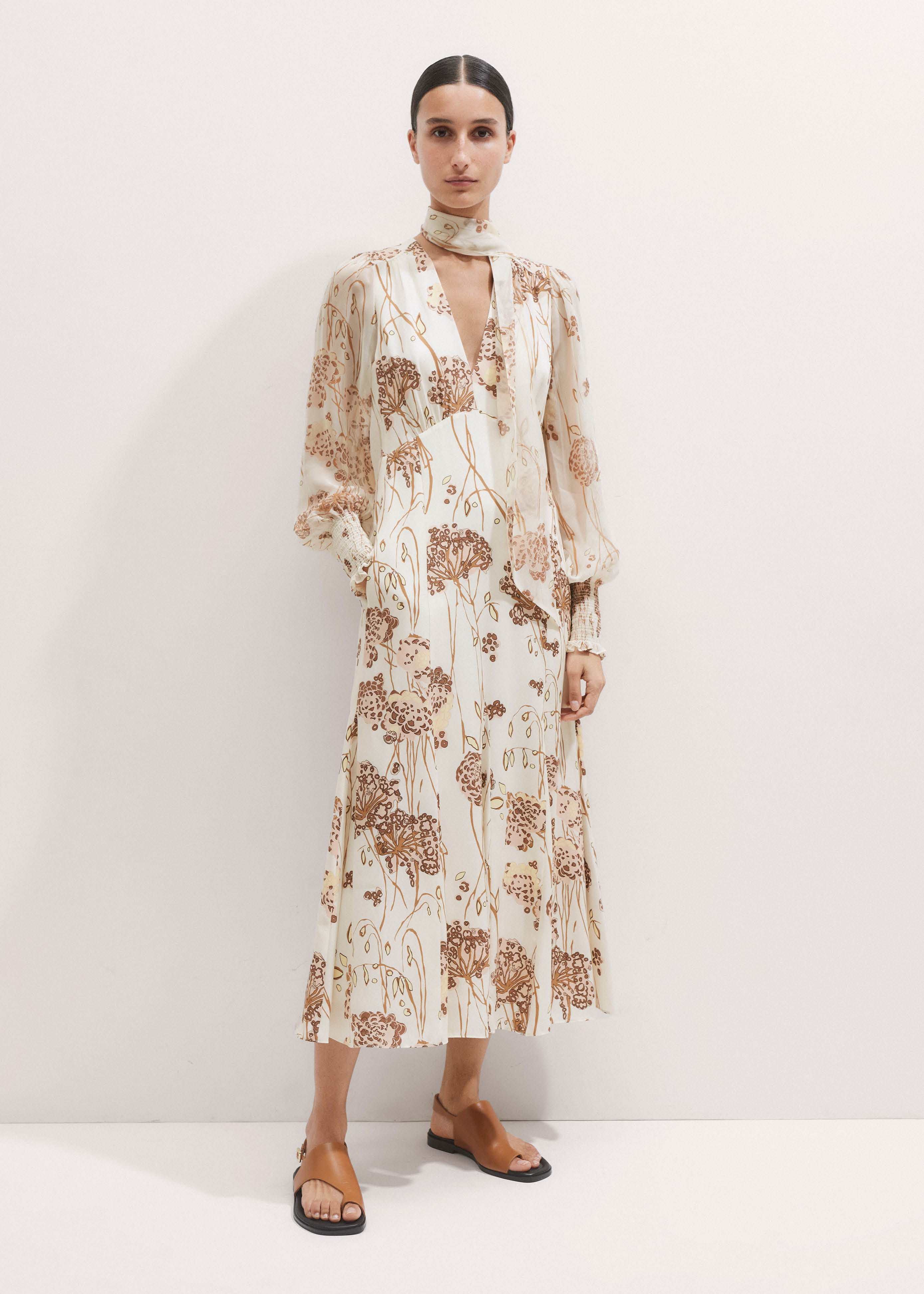 ME+EM Hydrangea Print Maxi Shirt Dress with Tie